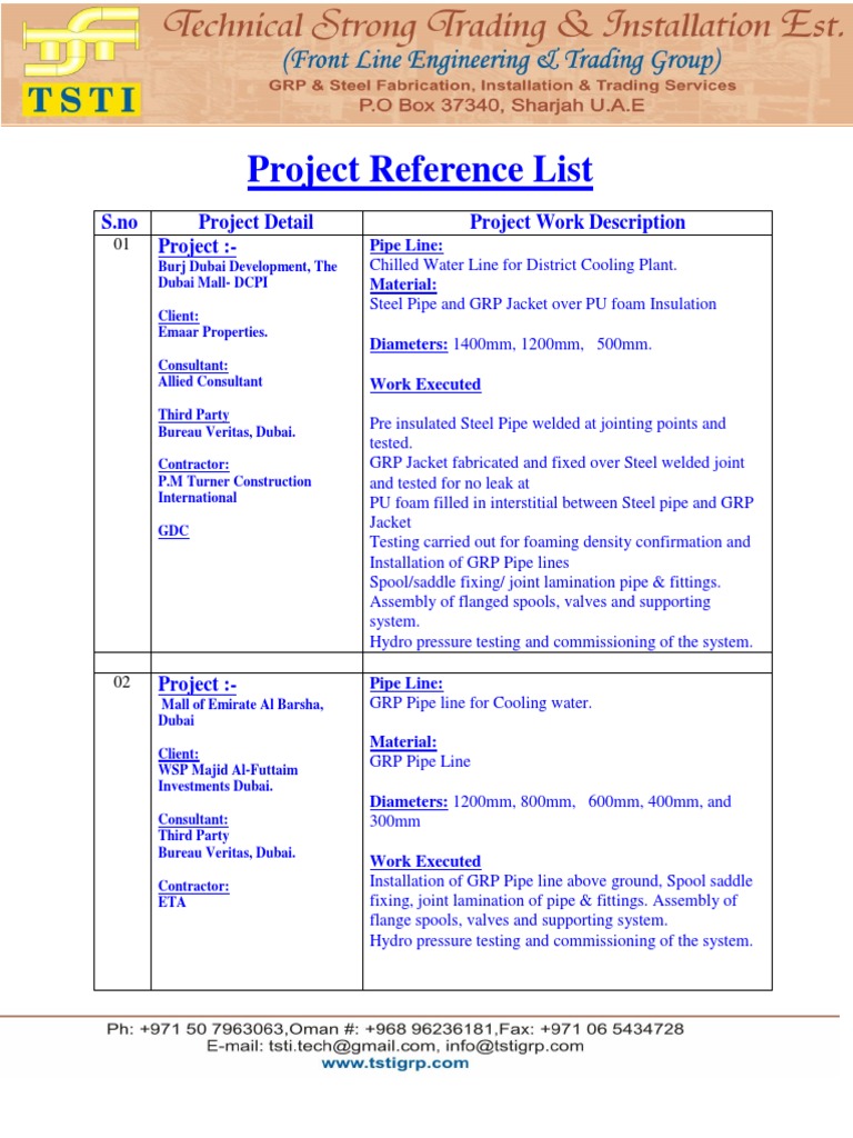 TSTI Project Reference List PDF | PDF | Fiberglass | Pipe (Fluid ...