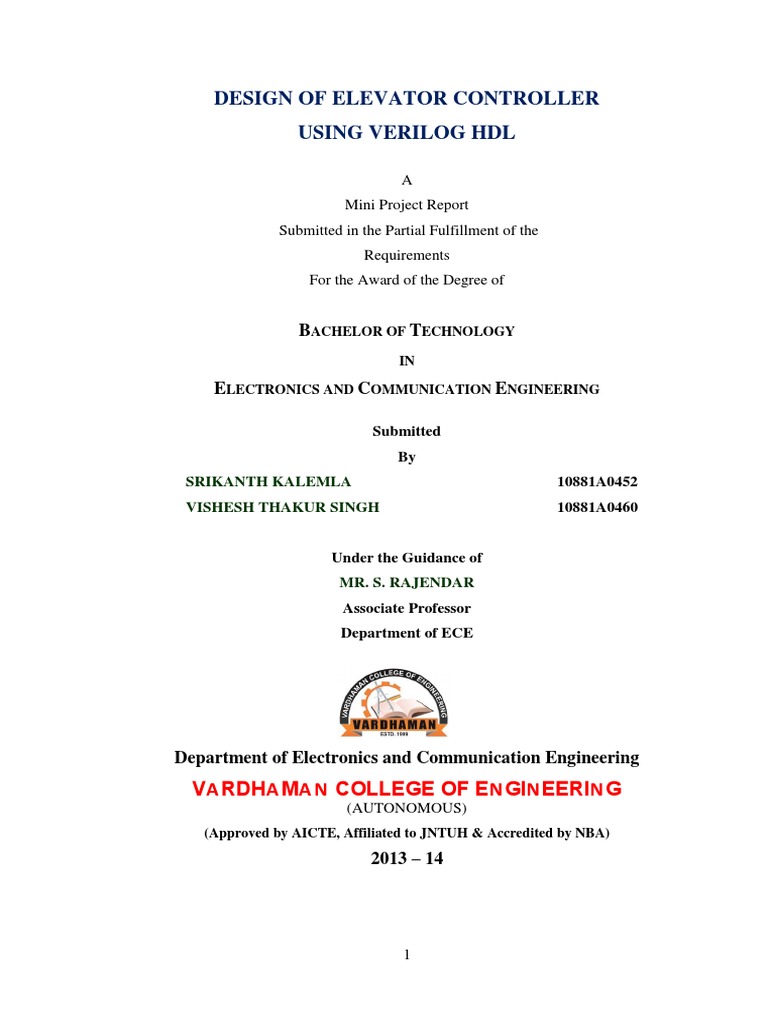 Design of Elevator Controller Using Verilog HDL | PDF | Hardware Description Language | Elevator