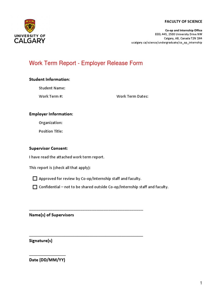 Work Term Report Employer Release Form | PDF