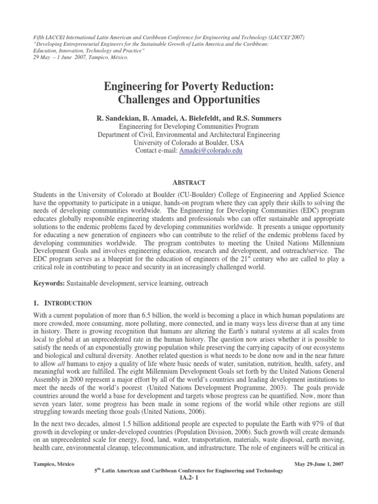 Engineering For Poverty Reduction: Challenges and Opportunities | PDF