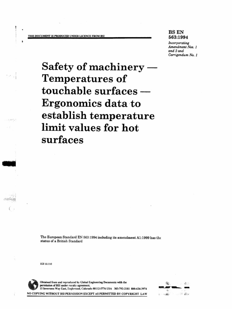 En 563 A1 A2 Temperatures of Touchable Surfaces | PDF