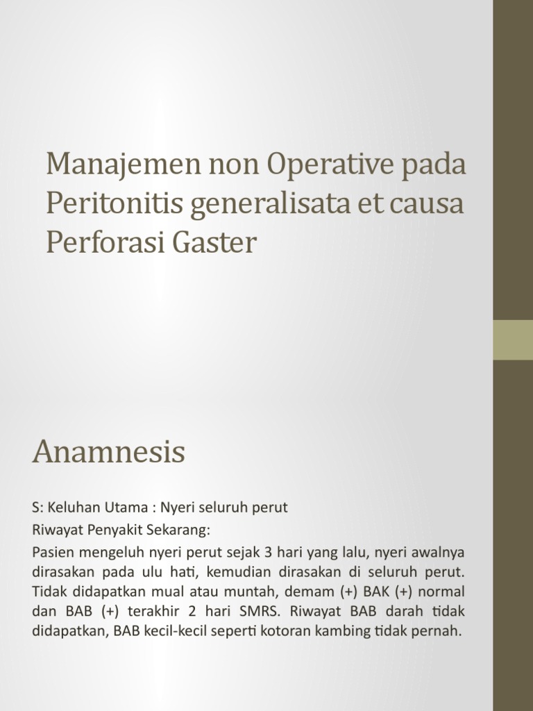 Manajemen Non Operative Pada Peritonitis Ec Perforasi Gaster | PDF
