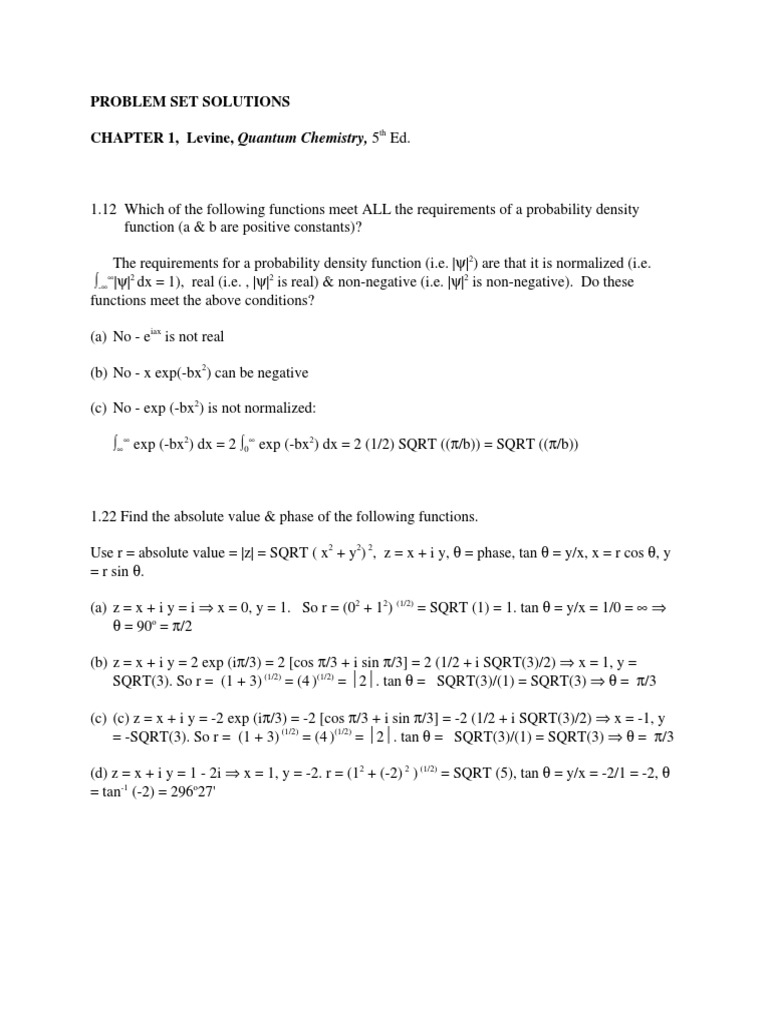 Problem Set Solutions CHAPTER 1, Levine, Quantum Chemistry, 5 | PDF