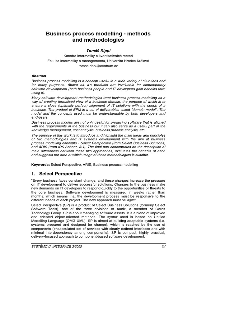Business Process Modelling - Methods and Methodologies: Tomáš Rippl ...