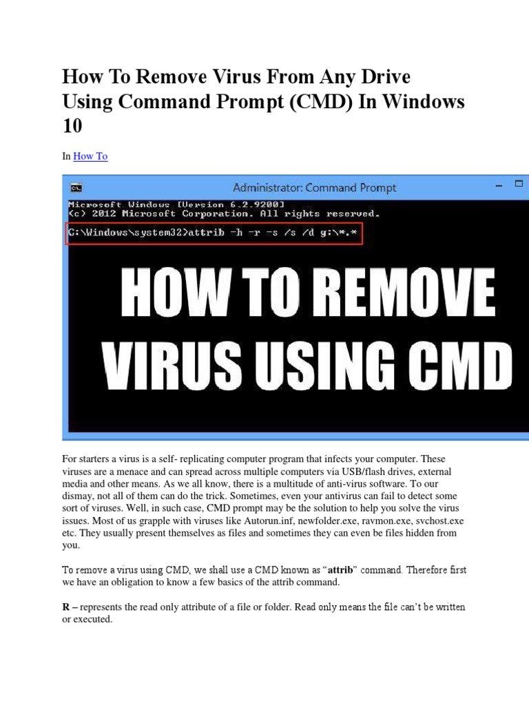 How To Remove Virus From Any Drive Using Command Prompt | PDF | Computer Virus | Command Line ...