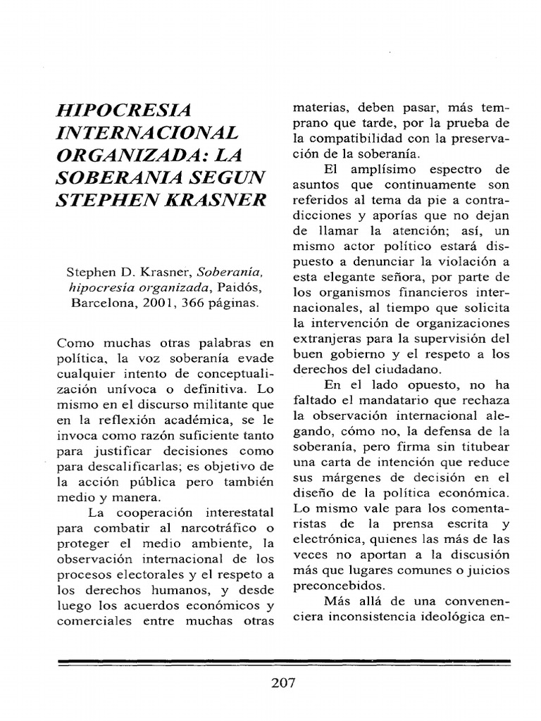 Sobre Krasner PDF | PDF | Soberanía | Estado (política)