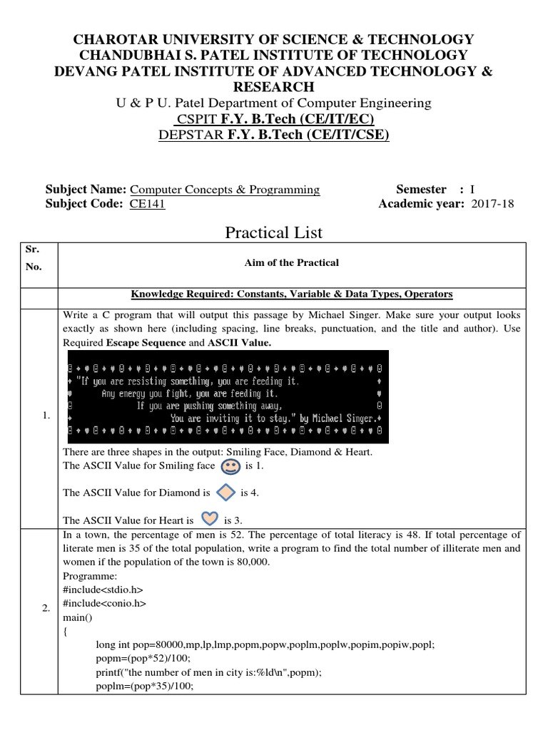 Final Ce141 Ccp Practical List Pdf Pointer Computer Programming String Computer Science