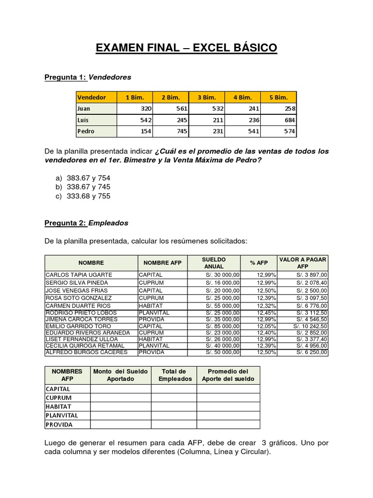 Examen Final Excel Basico | PDF