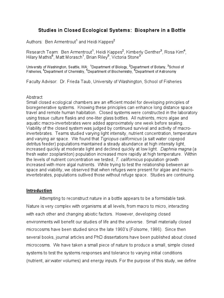 Biosphere in a Bottle: Ecosystem Study | PDF | Ecosystem | Ecology