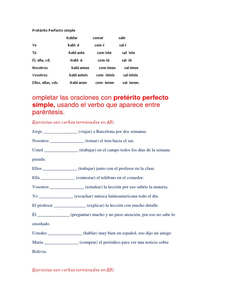 Pretérito Perfecto Simple | PDF | Ocio