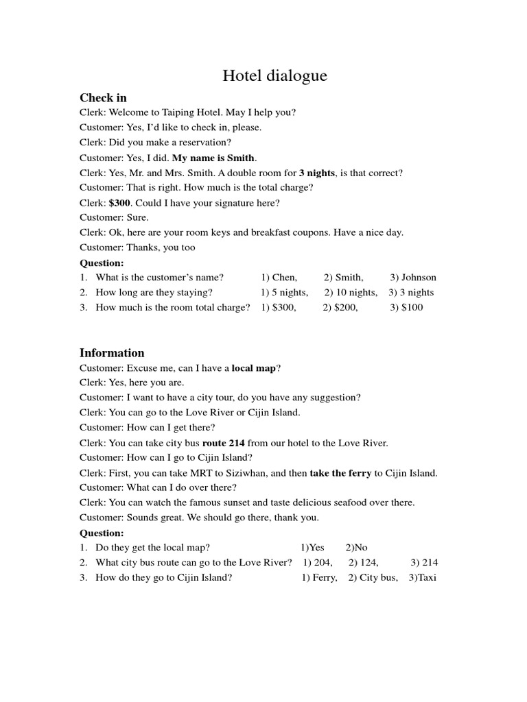 Hotel Dialogue PDF | Business