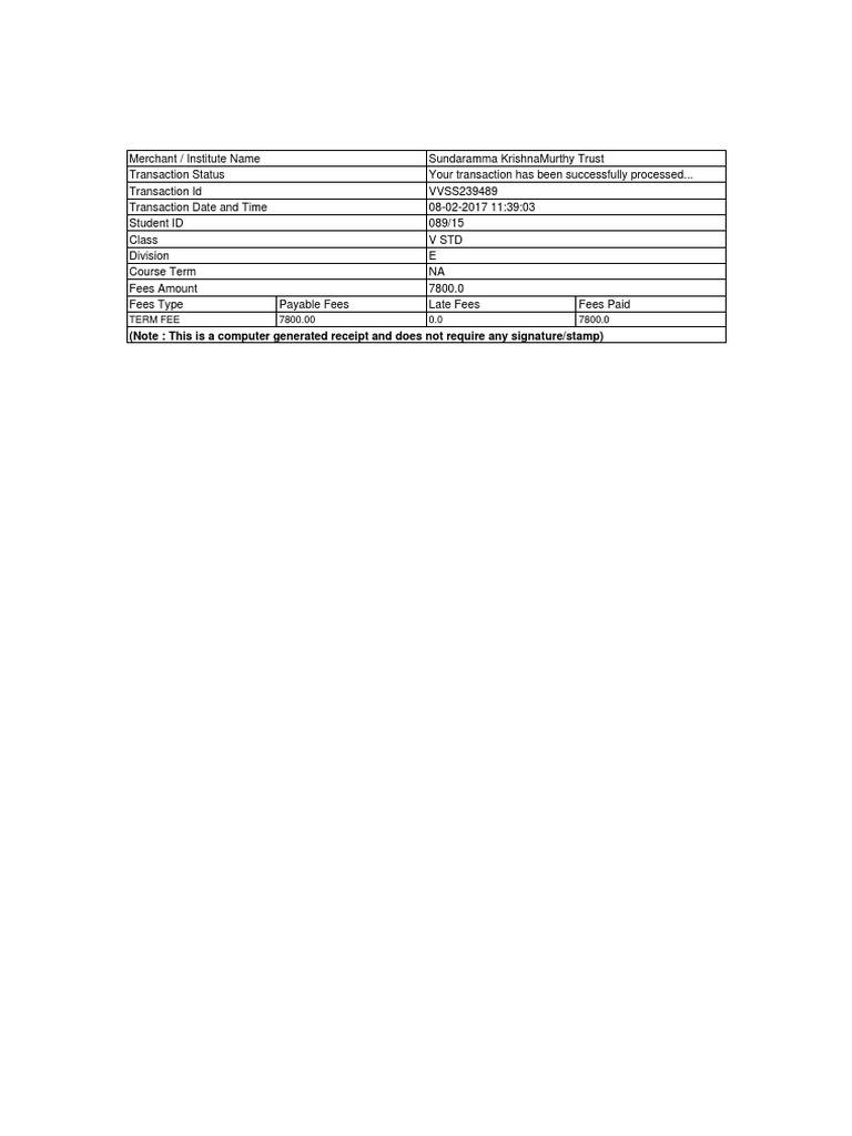 Note: This Is A Computer Generated Receipt and Does Not Require Any ...