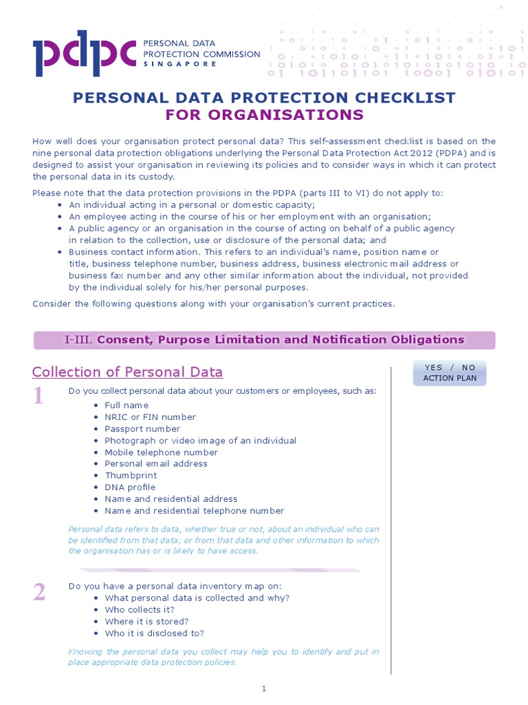 Personal Data Protection Checklist: For Organisations | PDF ...