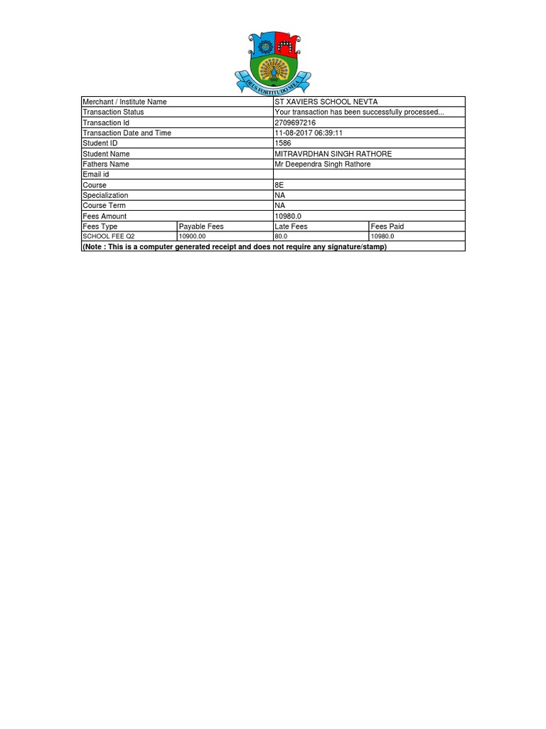 Note: This Is A Computer Generated Receipt and Does Not Require Any ...