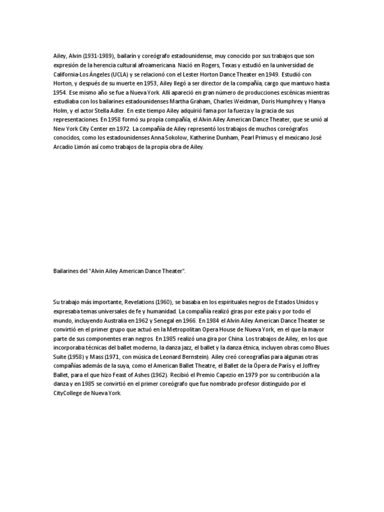 Alvin Ailey Datos | PDF | Bailes | Ballet