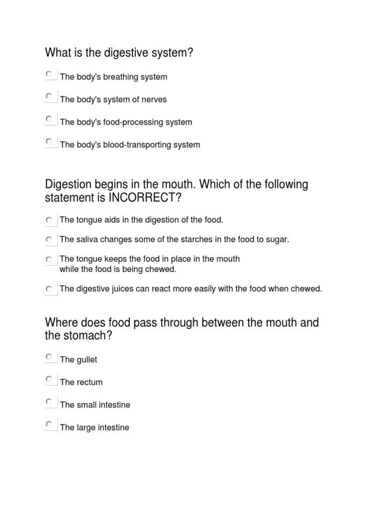 Digestion Quiz Pdf Gastrointestinal Tract Digestion