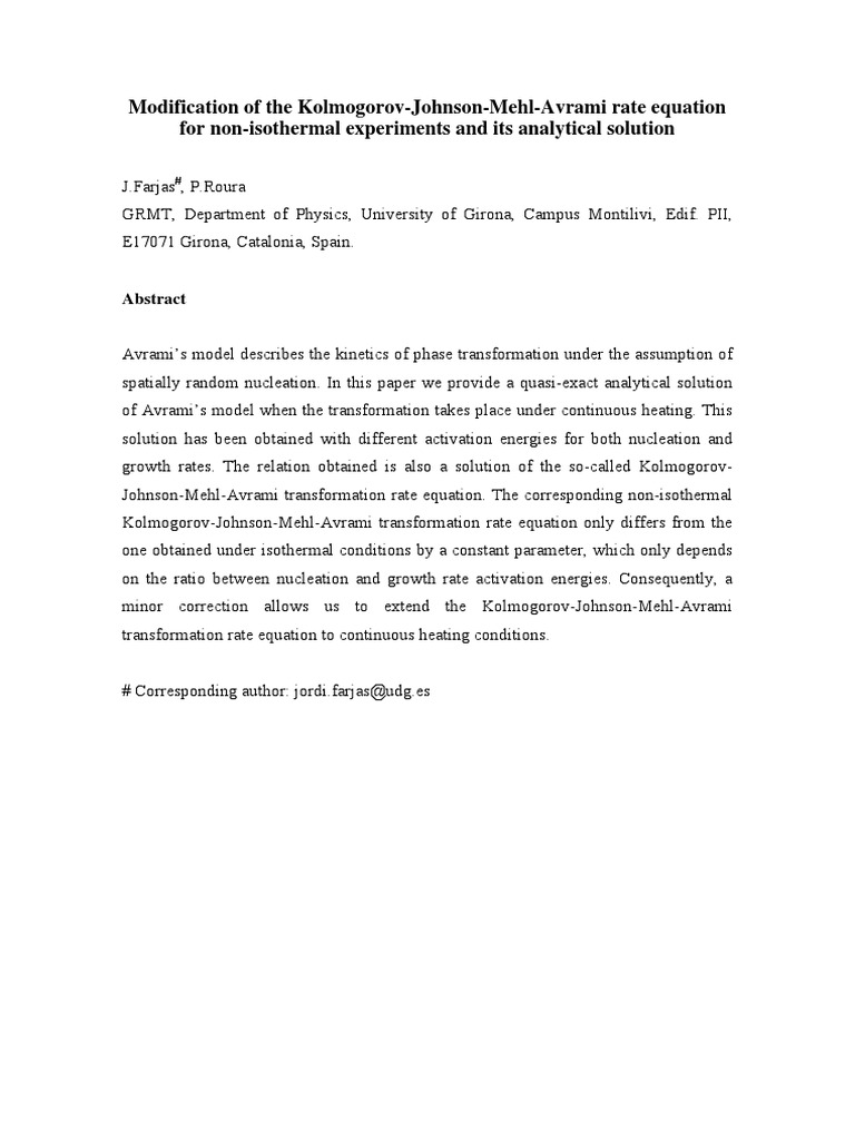 JMAK | PDF | Crystallization | Equations