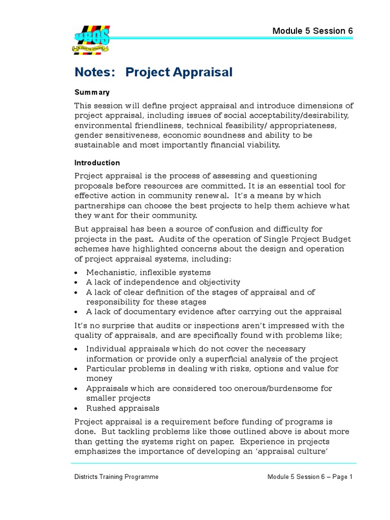 Notes: Project Appraisal: Module 5 Session 6 | PDF