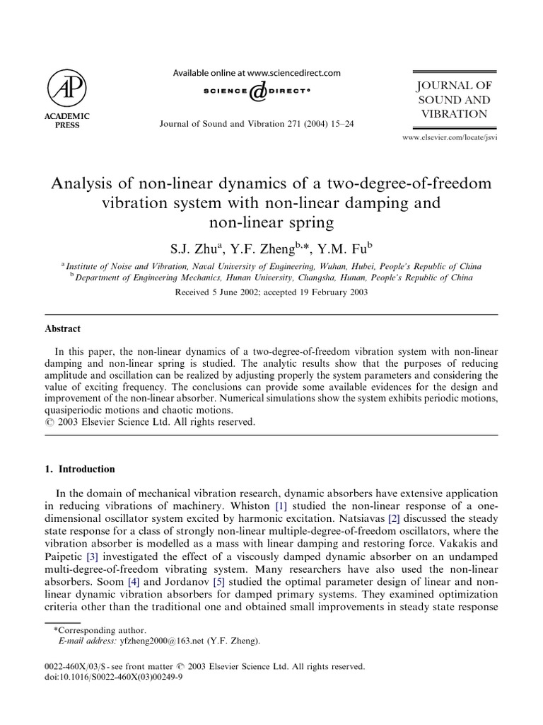 Analysis of Non-Linear Dynamics of A Two-Degree-Of-Freedom Vibration System With Non-Linear ...
