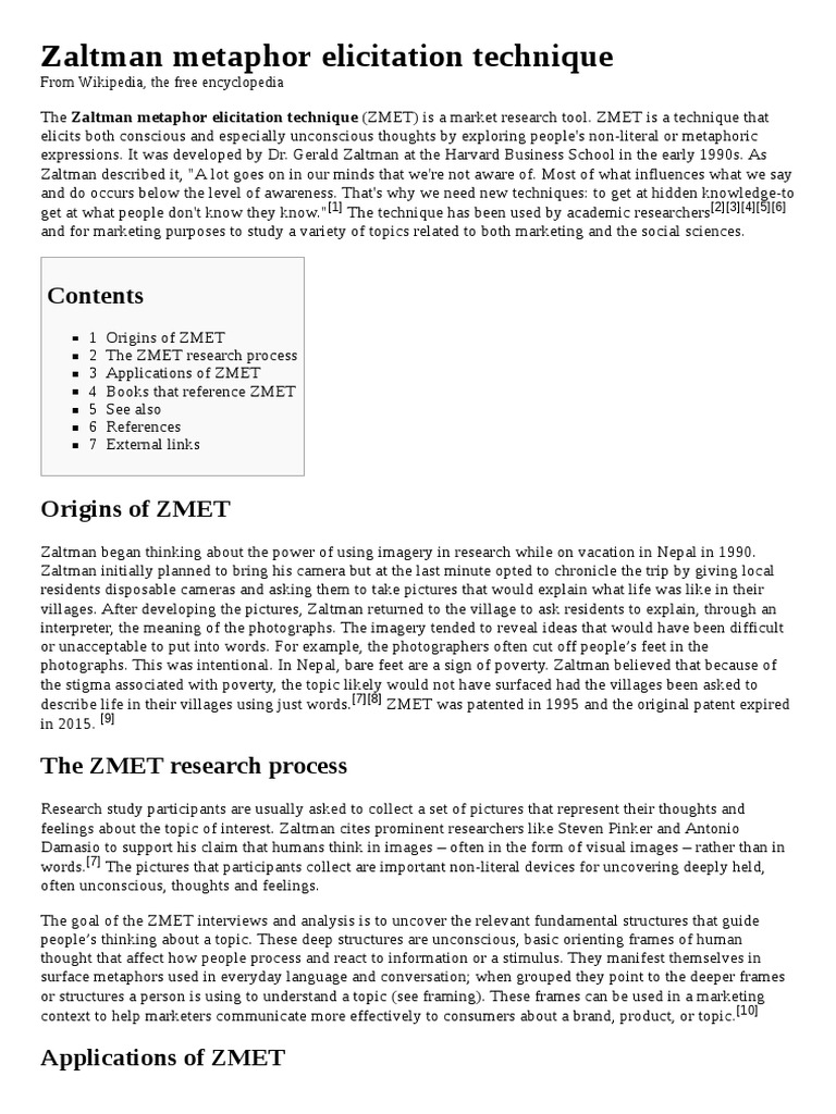 Zaltman Metaphor Elicitation Technique (ZMET) | Cognition | Psychology ...