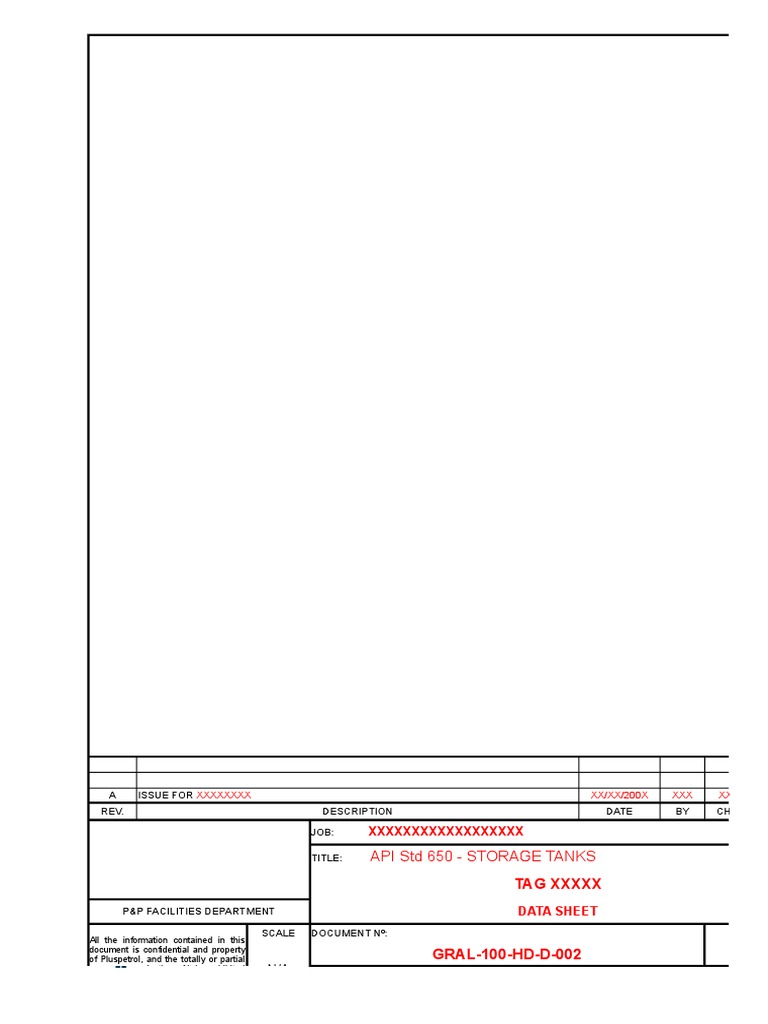 API Standard 650 Storage Tank Data Sheet for Tank Tag XXXXX | PDF ...