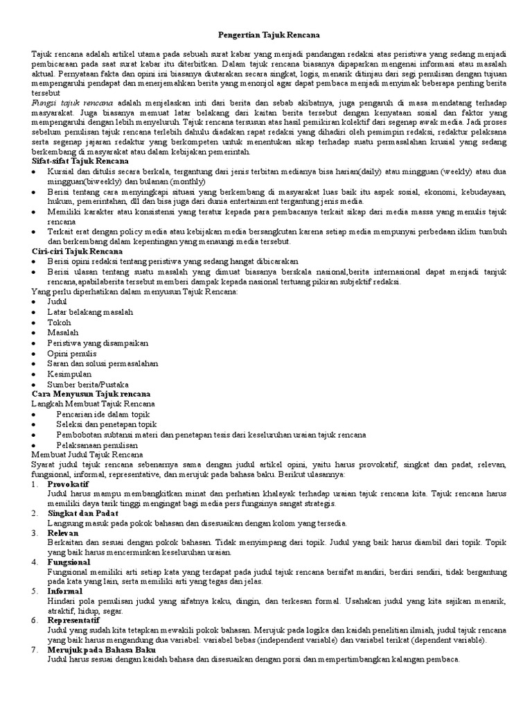 Pengertian Tajuk Rencana | PDF