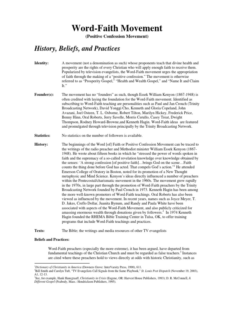 Word-Faith Movement Overview | PDF | Prosperity Theology | Protestantism
