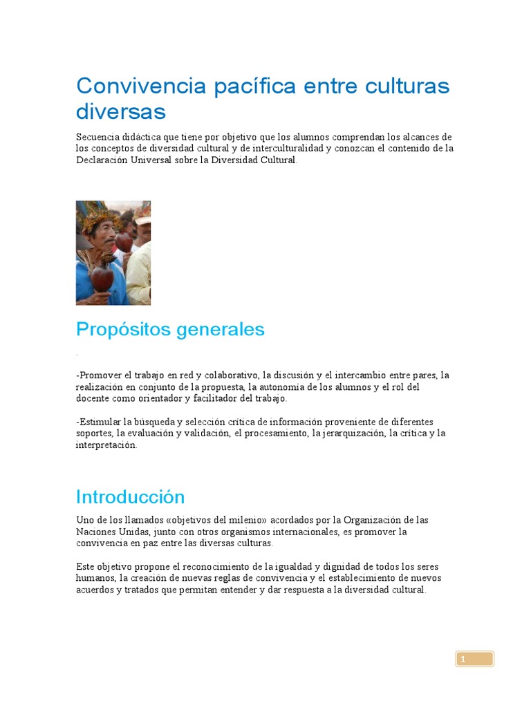 Convivencia Pacífica Entre Culturas Diversas | PDF | Jardín de infancia ...