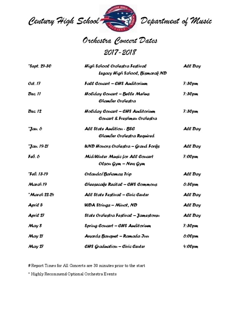 Chs Concert Schedule 17-18 | PDF
