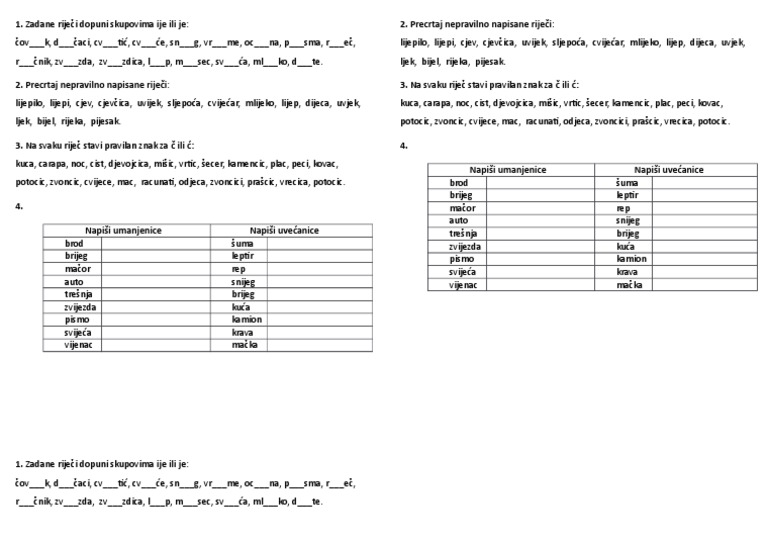 Ije, Je, Č, Ć, Umanjeno, Uvećano, Listić | PDF