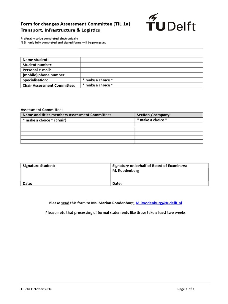TIL-1a Form For Changes Assessment Committee October 2016 | PDF
