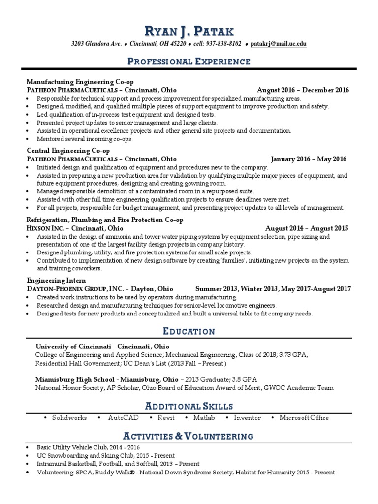 Ryan Resume 8 8 2017 | PDF | Engineering | Science And Technology