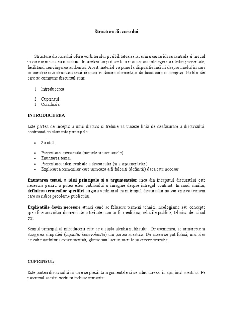 Structura Unui Discurs | PDF