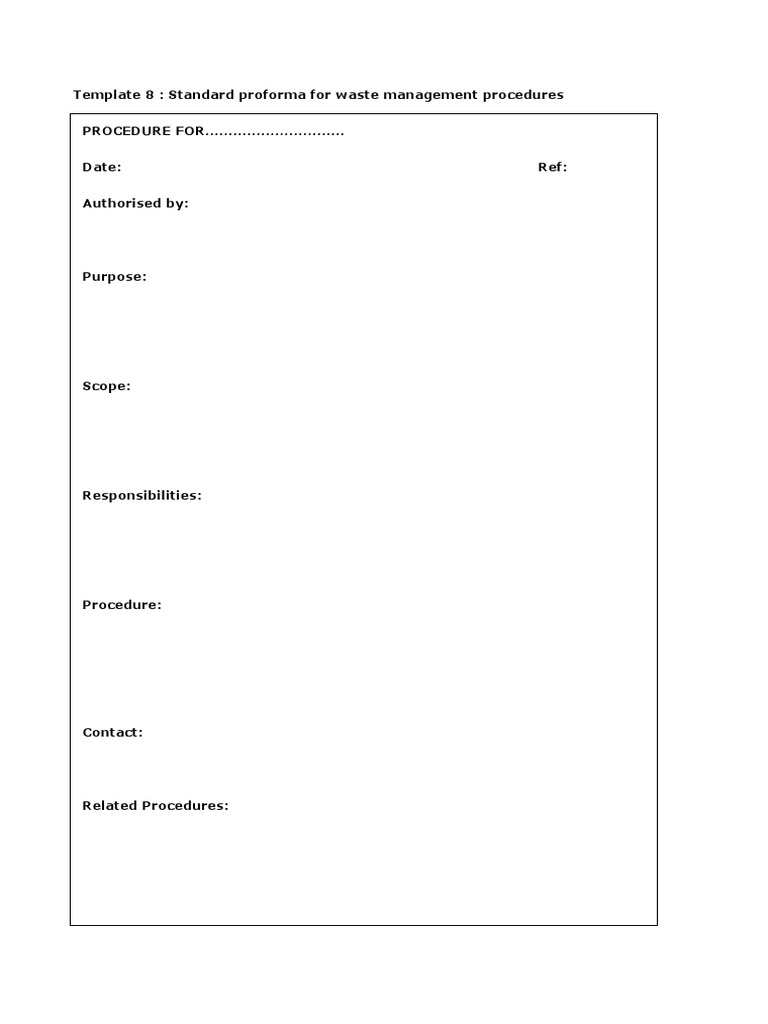 Template 8: Standard Proforma For Waste Management Procedures PROCEDURE ...