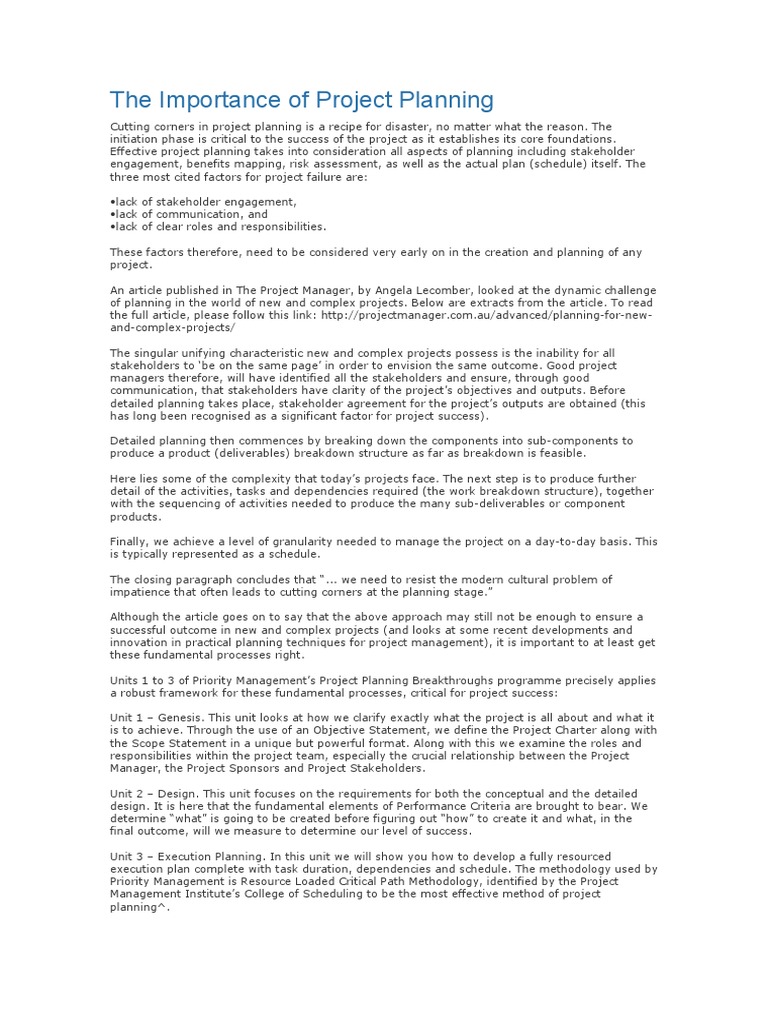 The Importance of Project Planning | PDF | Project Management ...