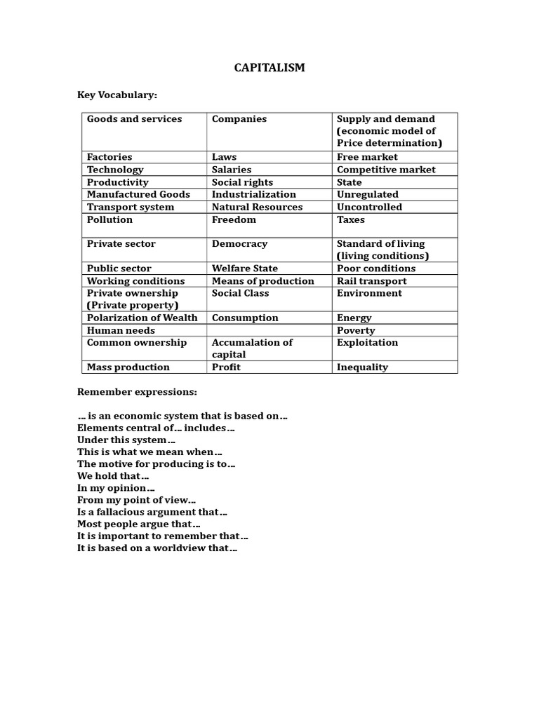 An Analysis of Key Concepts in Capitalism | PDF | Working Class ...