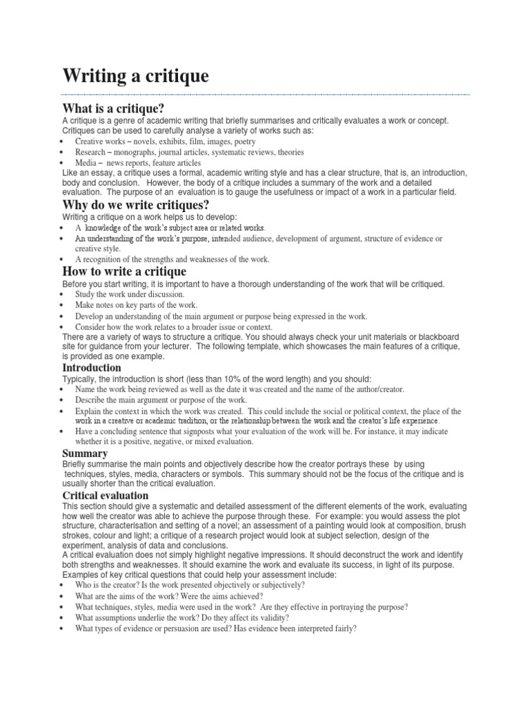 Critique Paper | PDF | Critique | Evaluation