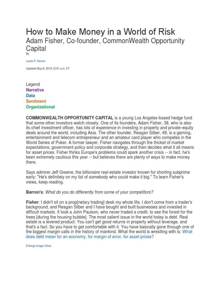 Adam Fisher Soros Hire How To Make Money in A World of Risk | PDF ...