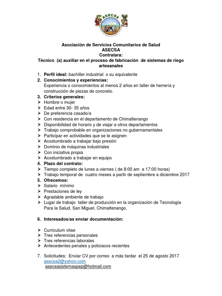 Perfil Del Auxiliar De Produccion Aqua Alimenta Pdf