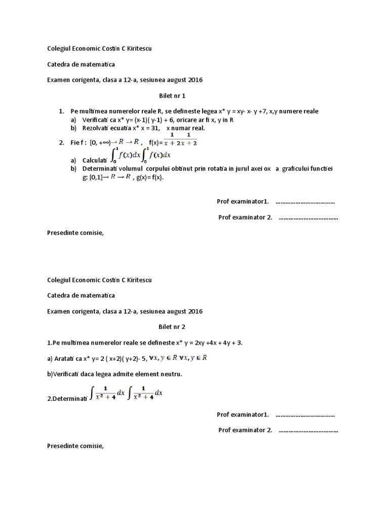 12 M2 Corigenta Matematica - Oral Bilete | PDF