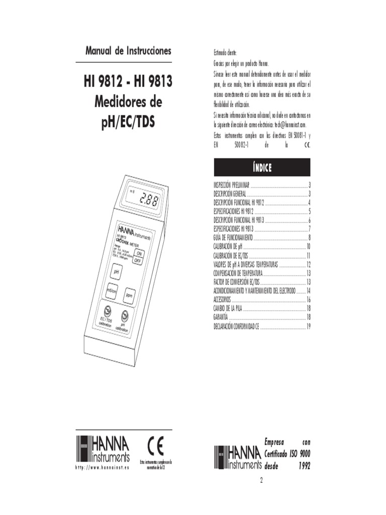 Hi9813 6 Manual | PDF | Calibración | Descarga electrostática