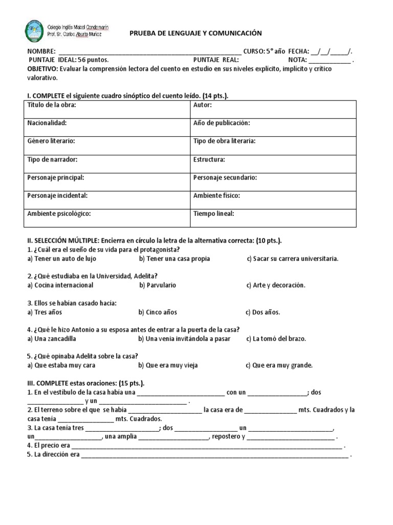 Prueba de Esa Casa Del Tiempo. | PDF | Cuentos