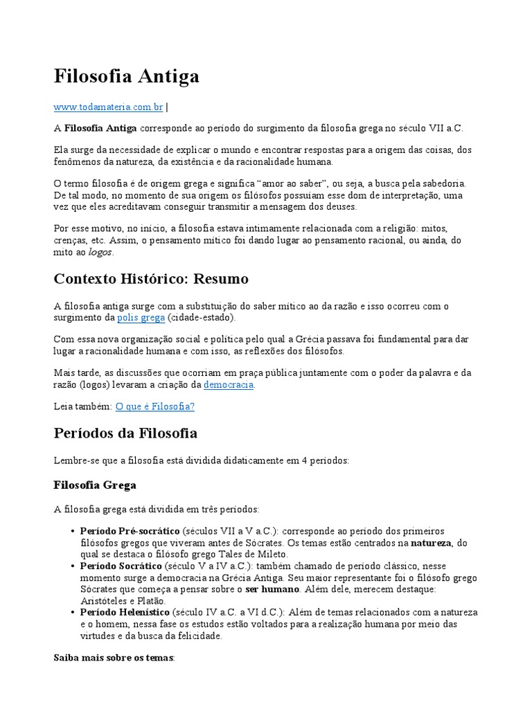 Filosofia Antiga | PDF | Sócrates | Mitologia grega