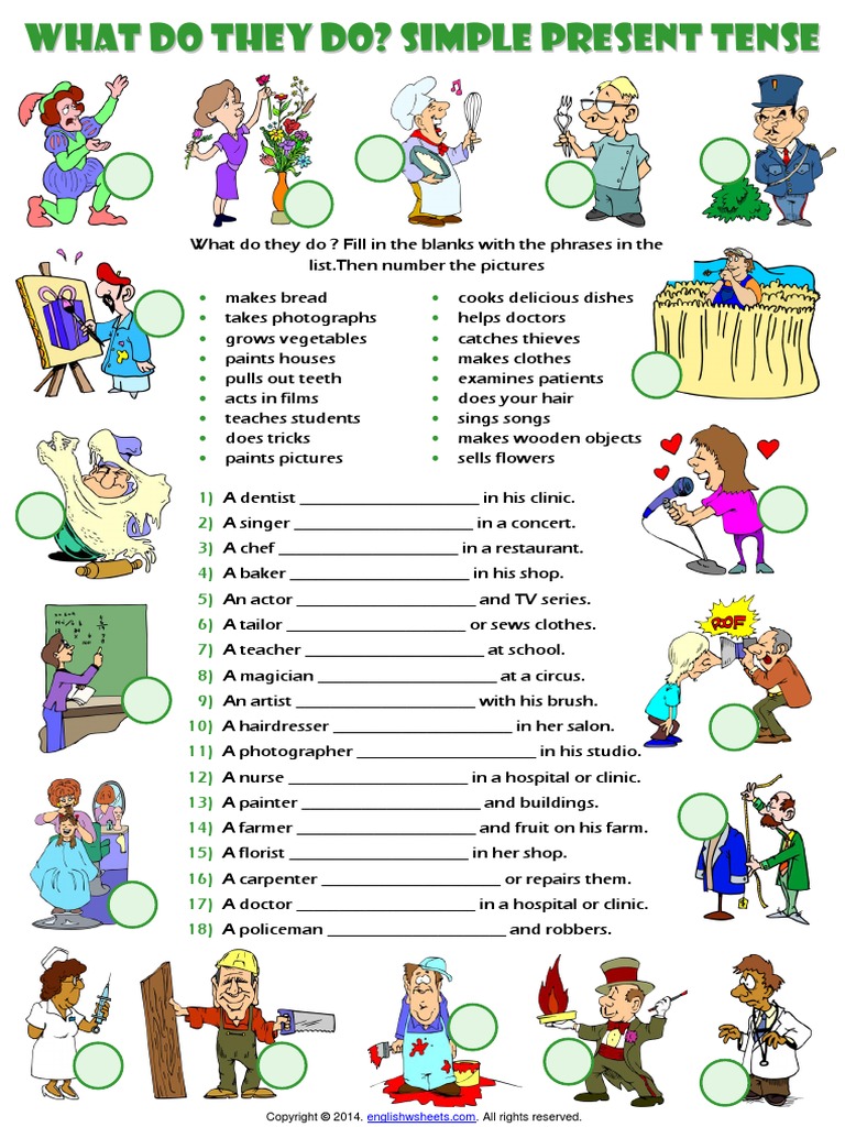 Present Simple Tense Esl Grammar Exercise With Jobs Theme PDF | PDF