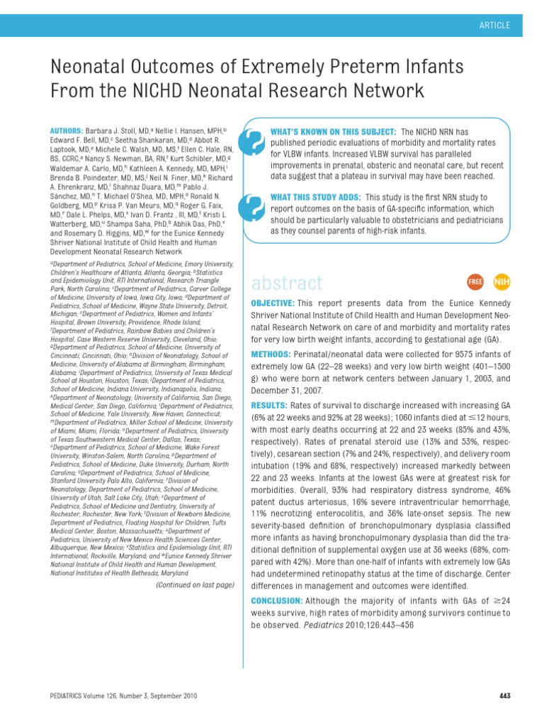 Neonatal Outcomes of Extremely Preterm Infants From The NICHD Neonatal Research Network | PDF ...