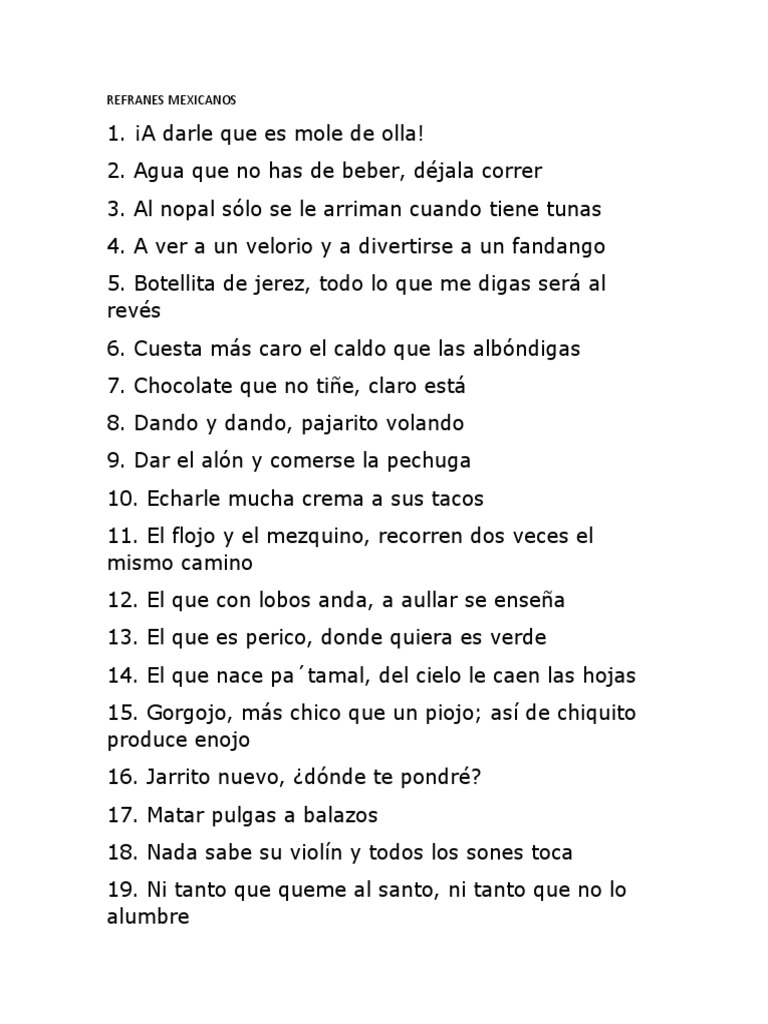 Refranes Mexicanos REFRANES, PROVERBIOS Y DICHOS Y DICHARACHOS