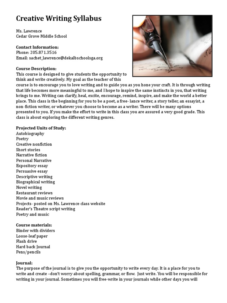 Creative Writing Course Syllabus | PDF | Writers | Syllabus