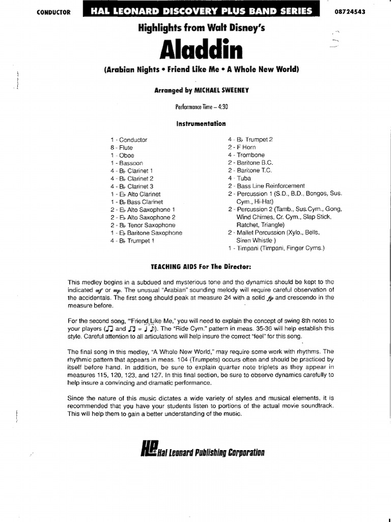 Aladdin Alan Menken Arr Michael Sweeney | PDF