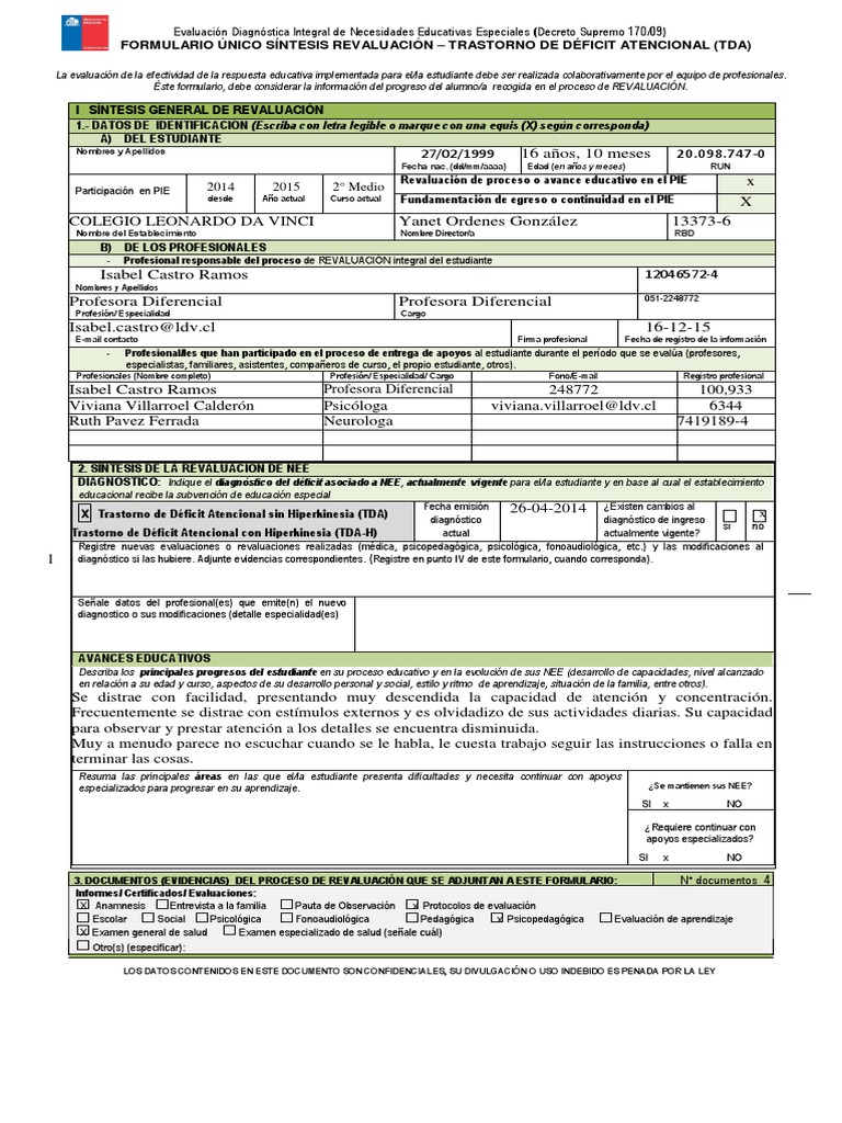 Reevaluación TDA Ejemplo | Desorden hiperactivo y deficit de atencion | Aprendizaje