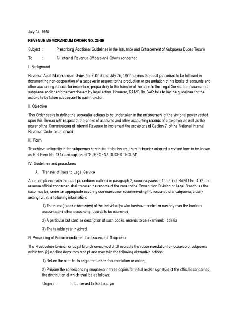 RMO 35-90 Guidelines Re SDT | PDF | Subpoena | Internal Revenue Service
